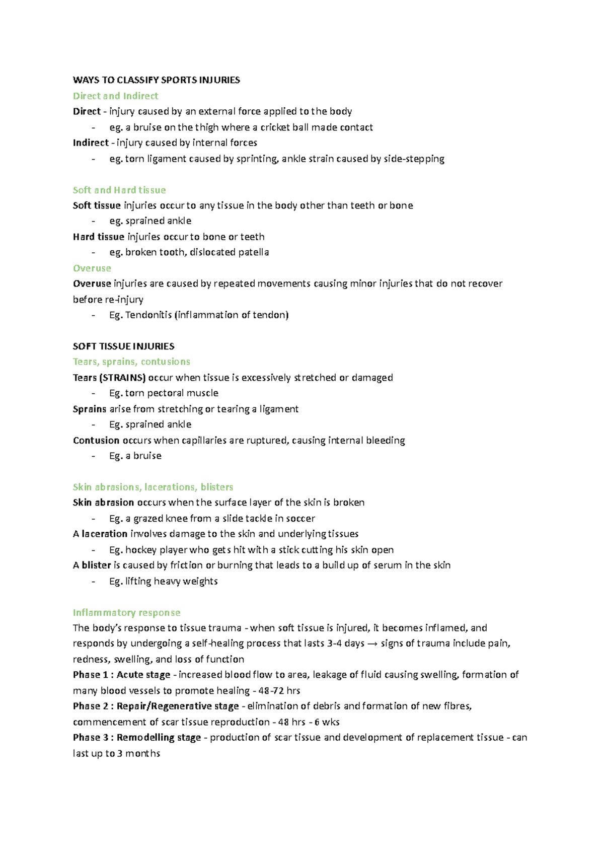 PDHPE Option 3 (Sports Medicine) - Sports Injuries Overview ...