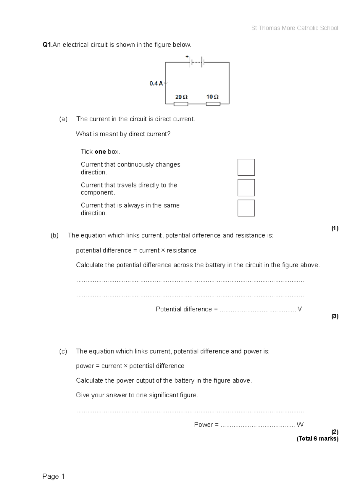 Current Electricity Concepts and Calculations (PHYS 101) - Studocu