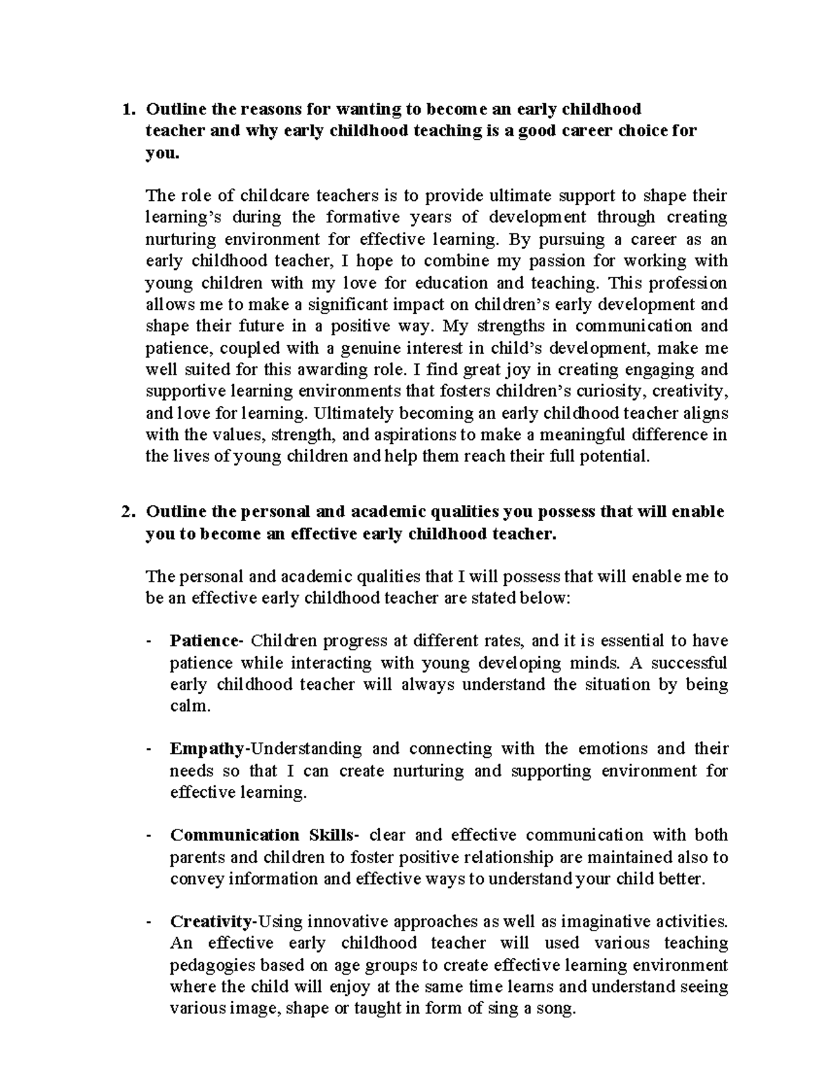 Teaching Statement for Early Childhood Education: Passion & Qualities ...