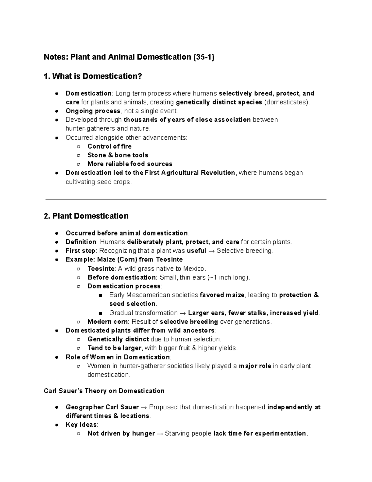 Module 34 Notes: Insights on Plant and Animal Domestication - Studocu