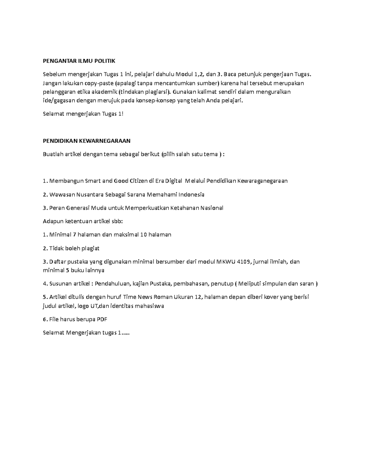 Tugas 1: Artikel Pendidikan Kewarnegaraan - MKWU 4109 - Studocu
