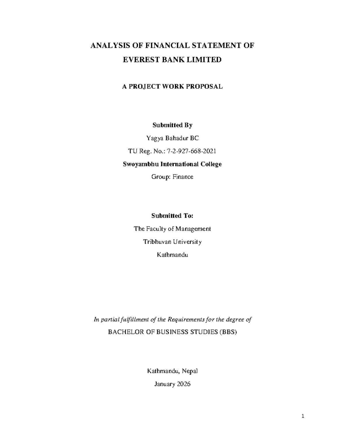 Profitability Analysis of Everest Bank Limited (BBS Project Proposal ...