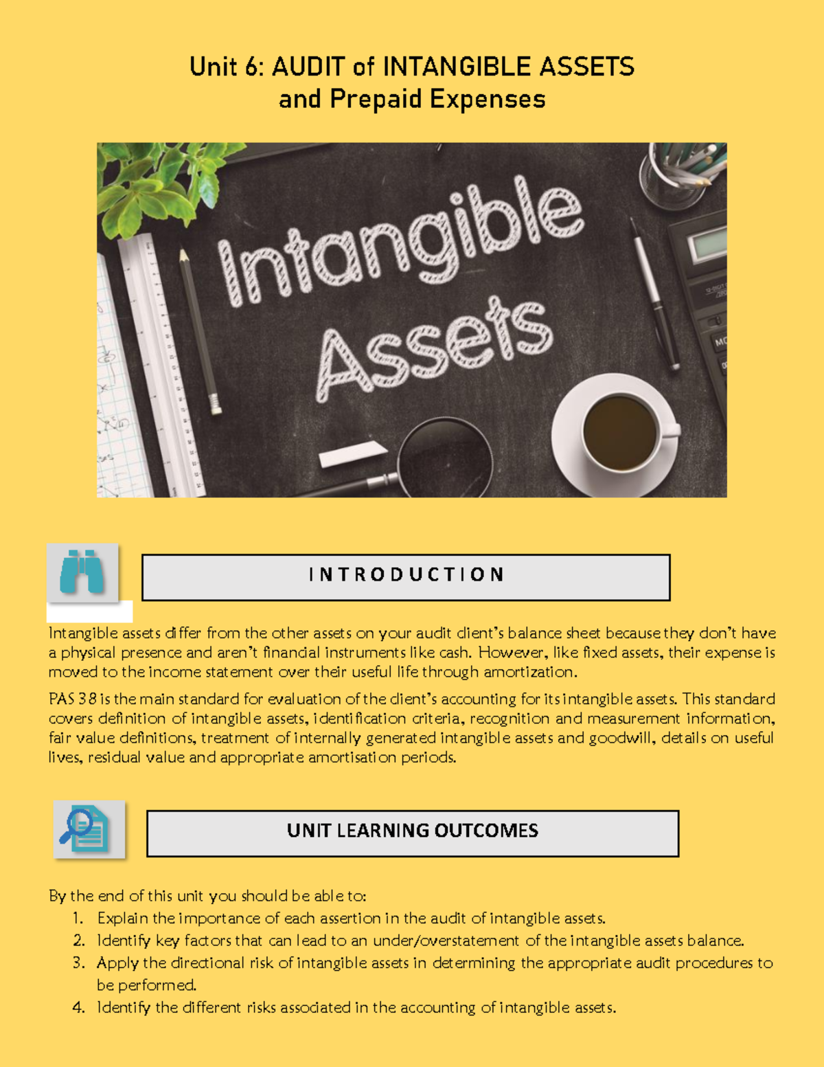 Unit 6 Audit OF Intangible Assets Lecture Notes 2020 - Unit 6: AUDIT of ...