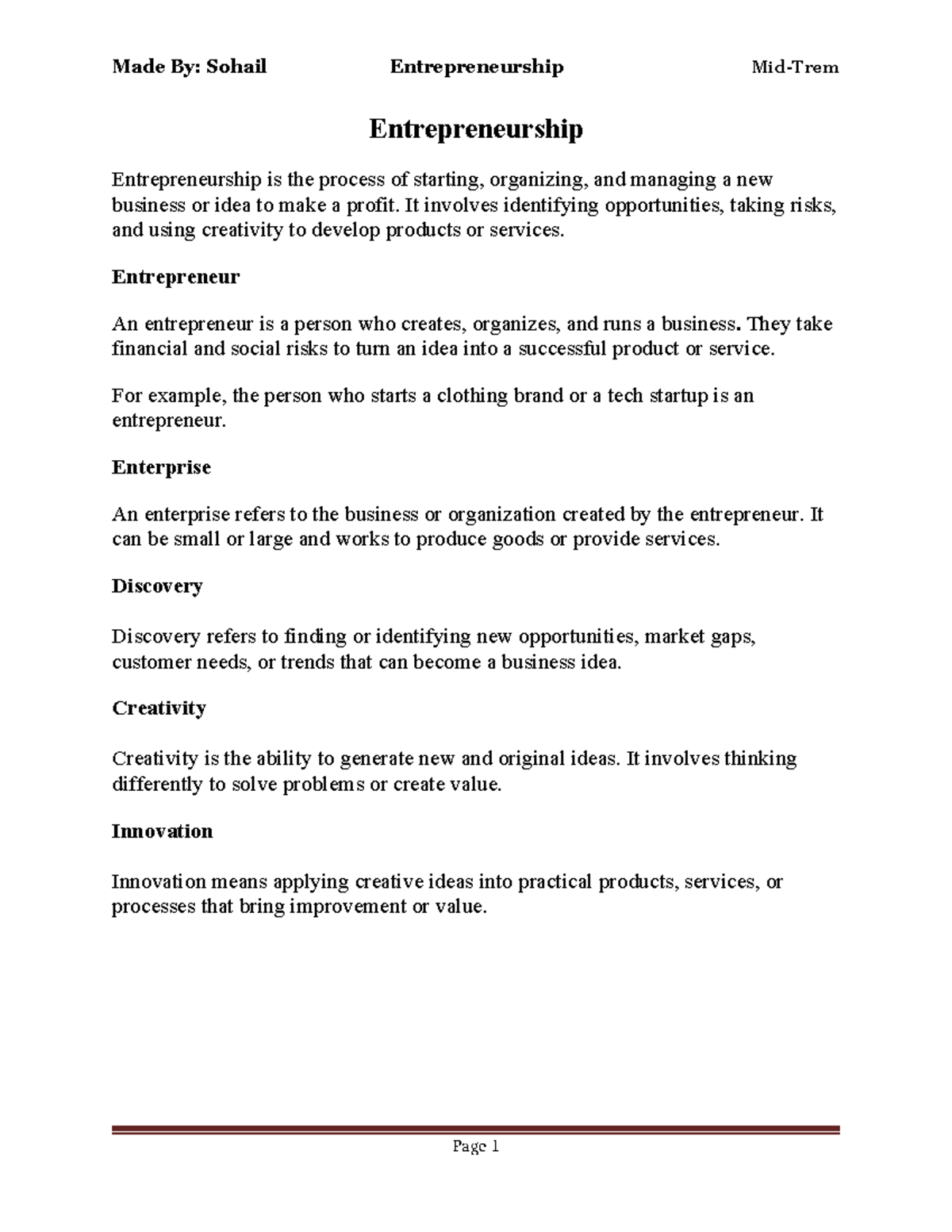 Entrepreneurship Notes: Key Concepts and Risks (Course Code: N/A) - Studocu