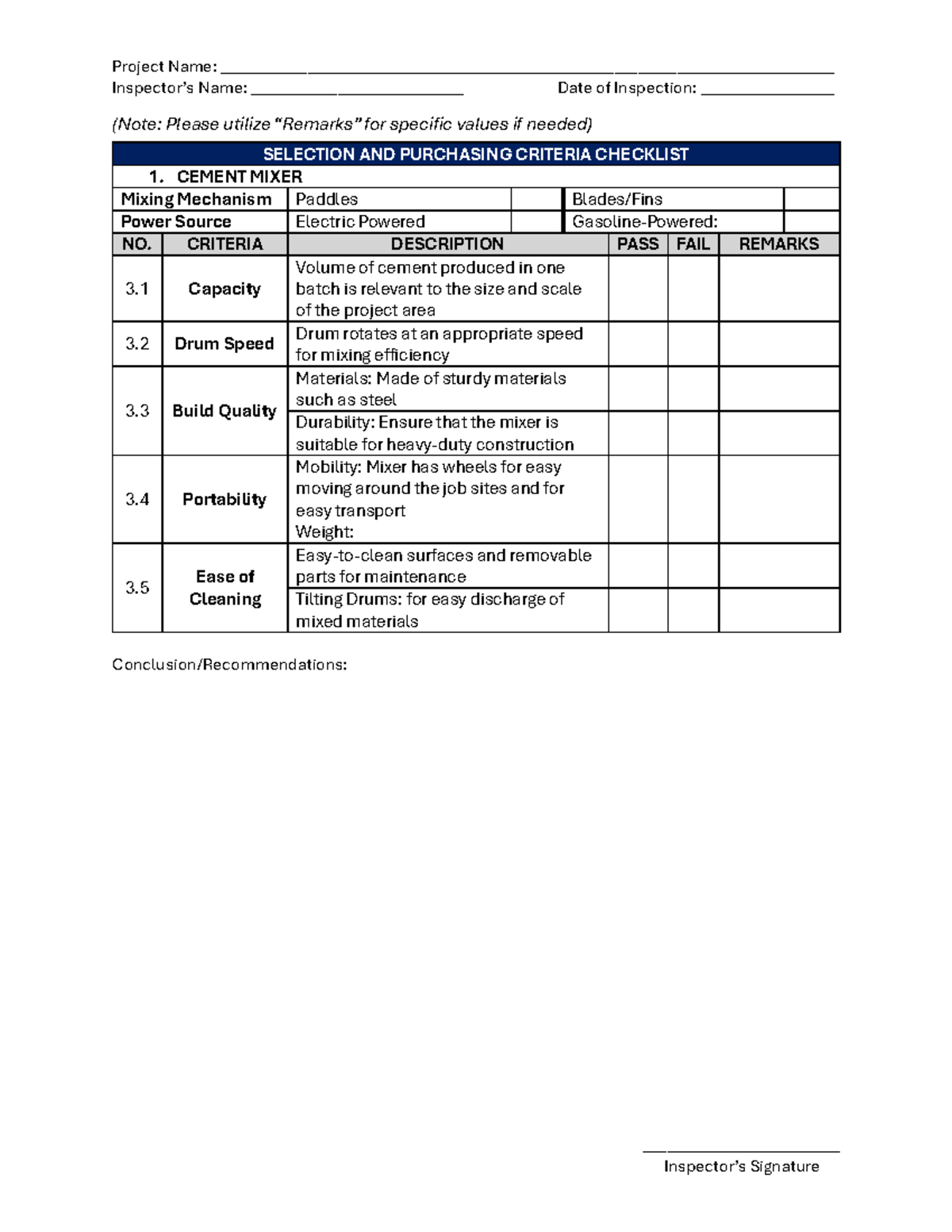Cement Mixer Inspection Checklist - Essential Criteria and ...