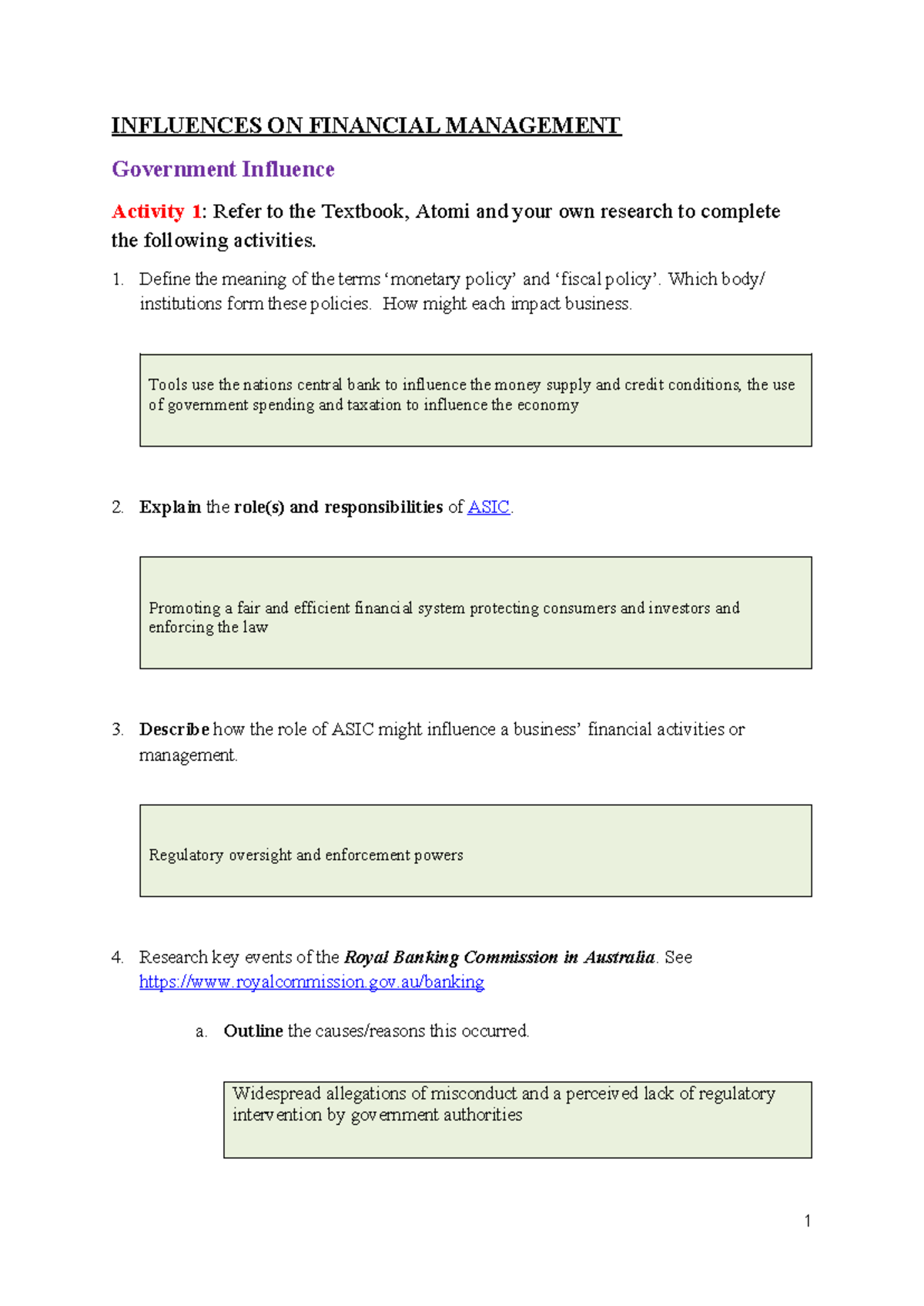 FINM 101: Influences on Financial Management - Government Impact ...
