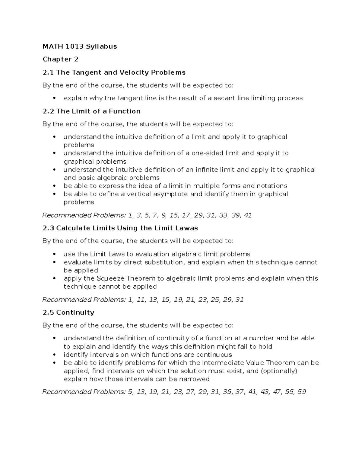 Content-2 - Content-2 - MATH 1013 Syllabus Chapter 2 2 The Tangent and Velocity Problems By the ...