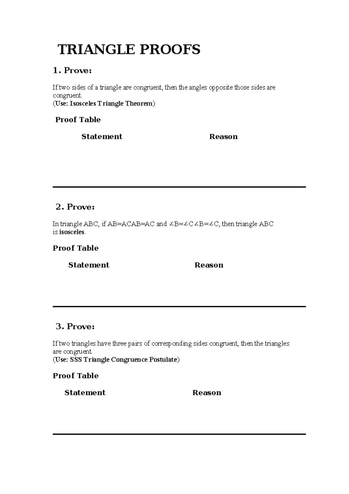 Triangle Proofs: Isosceles & Congruence Theorems - Studocu
