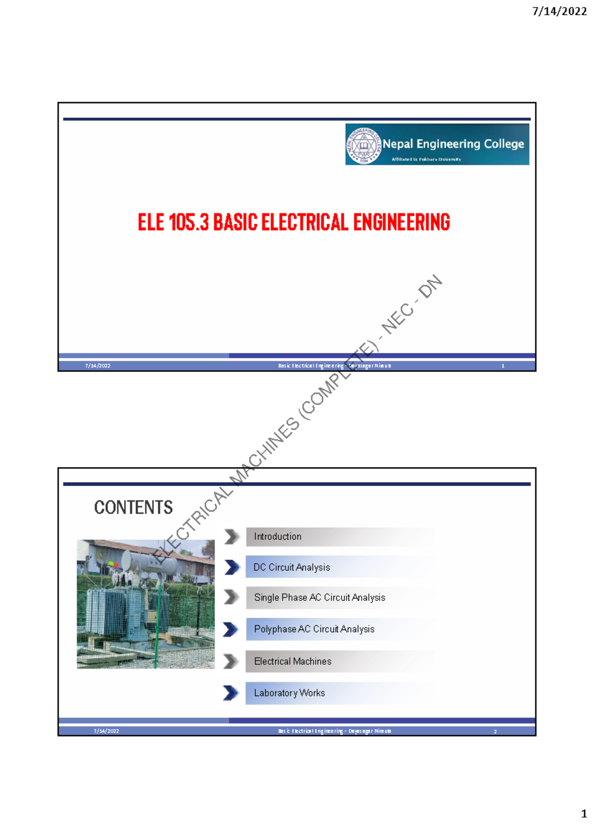02 Complete Electric Machines for Basic Electrical - ELE 105 BASIC ELECTRICAL ENGINEERING 7/14 ...