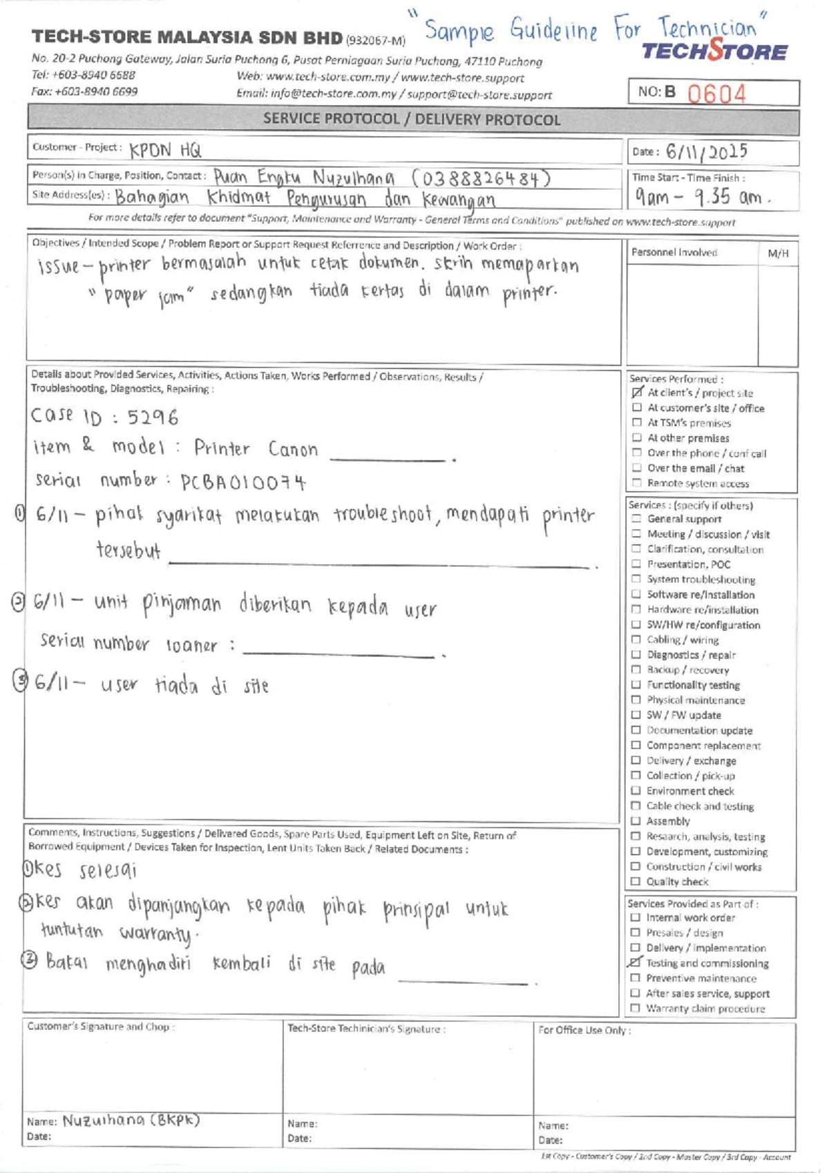 い Sample Guide SP Form for Technician - Malaysia SDN BHD - Studocu