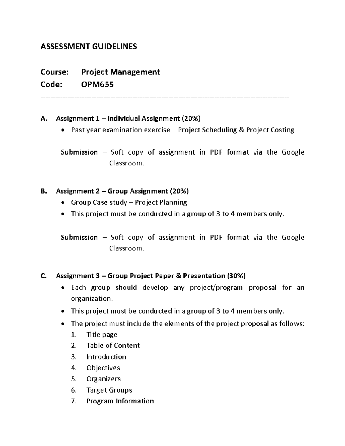 OPM655 Project Management Assessment Guidelines and Assignments - Studocu