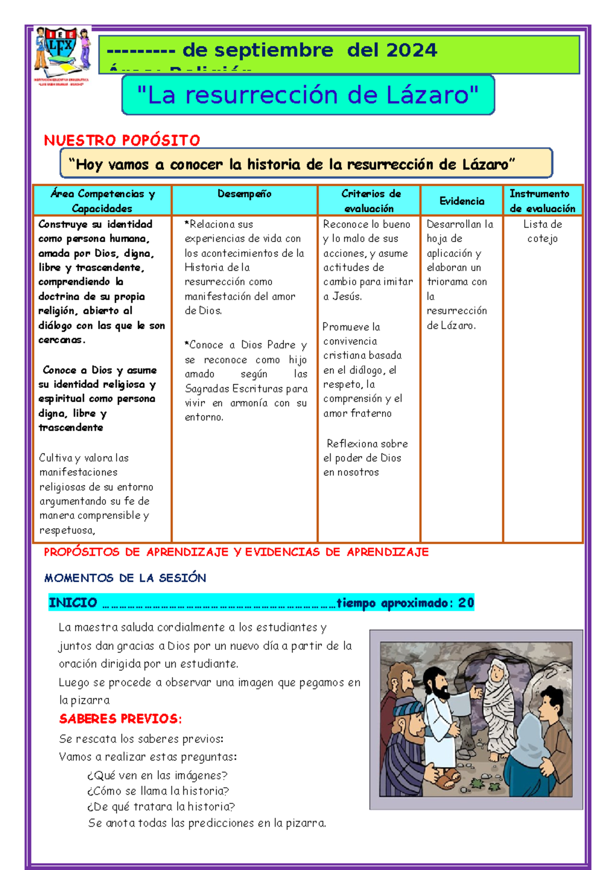 Sesión de Religión - La Historia de la Resurrección de Lázaro - Studocu