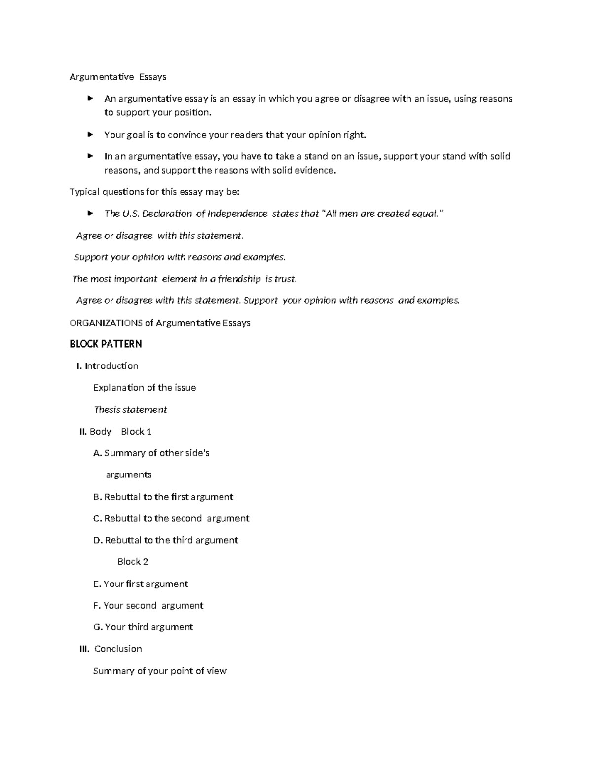 Argumentative Essays: Structure, Key Elements, and Examples - Studocu