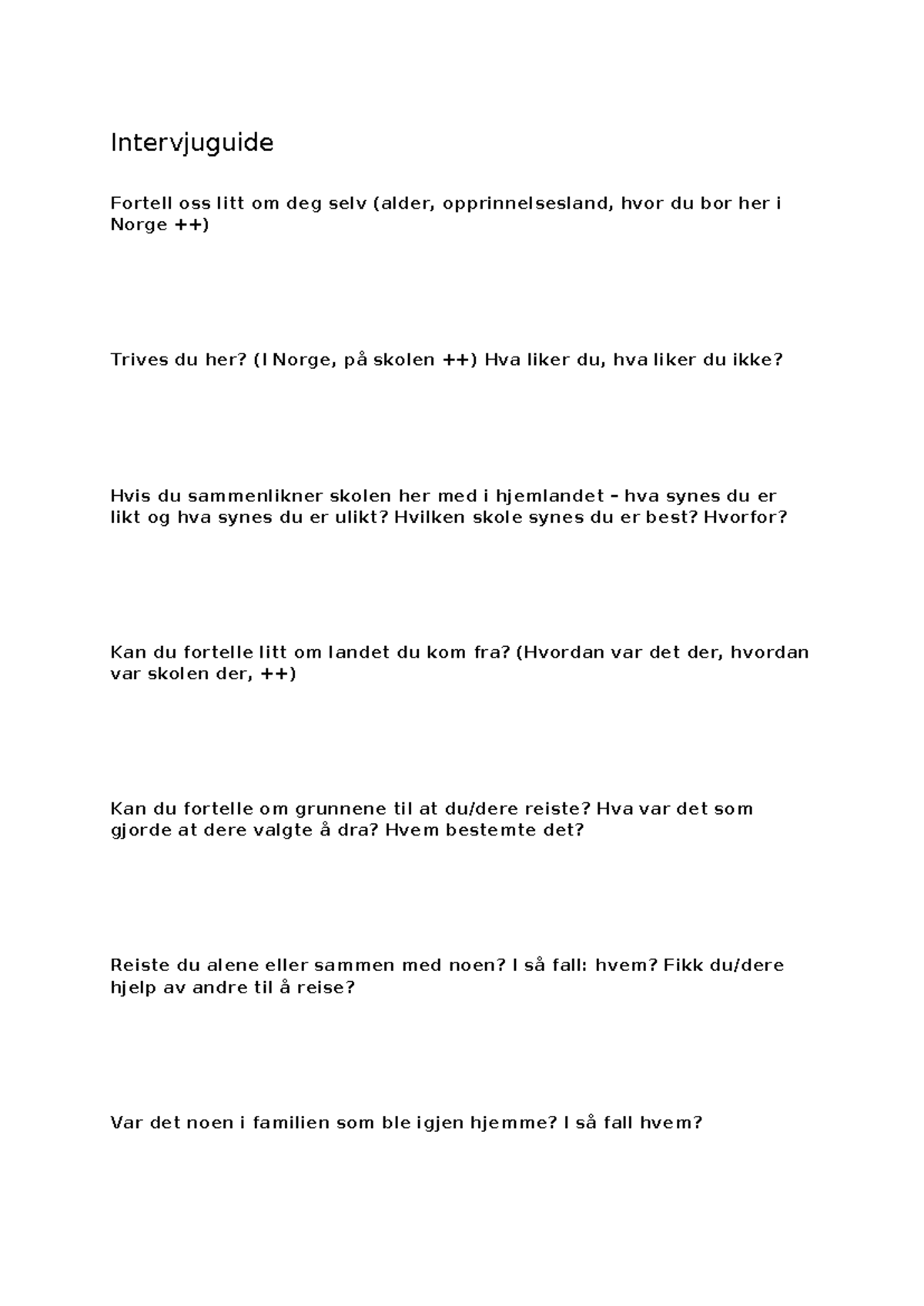 Interview Guide for Immigrants: Life and Experiences in Norway ...