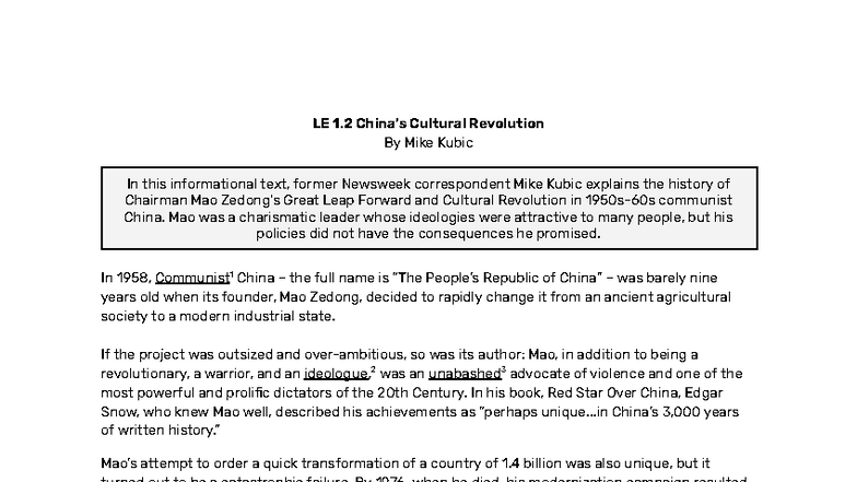 LE #1 China's Cultural Revolution: Mao's Great Leap and Its Impact ...