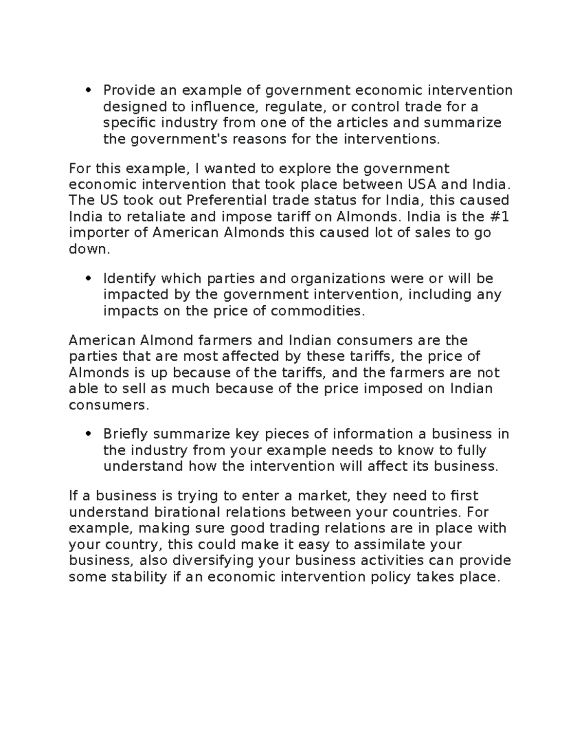 INT Discussion 3-1 - Provide an example of government economic ...