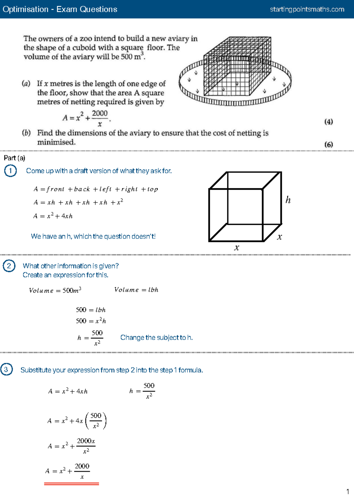 Optimisation Problems: Exam Questions Part (a) & (b) - Studocu