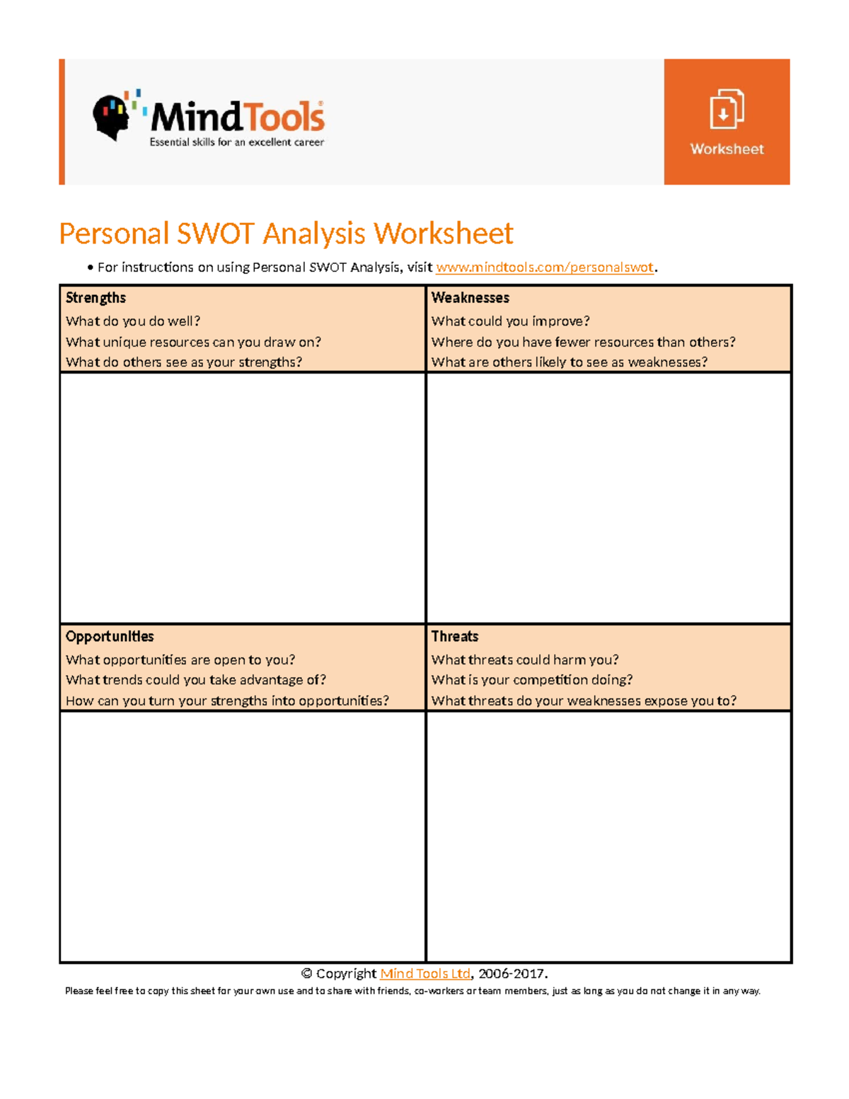Personal SWOT Analysis Worksheet: A Guide to Self-Assessment - Studocu