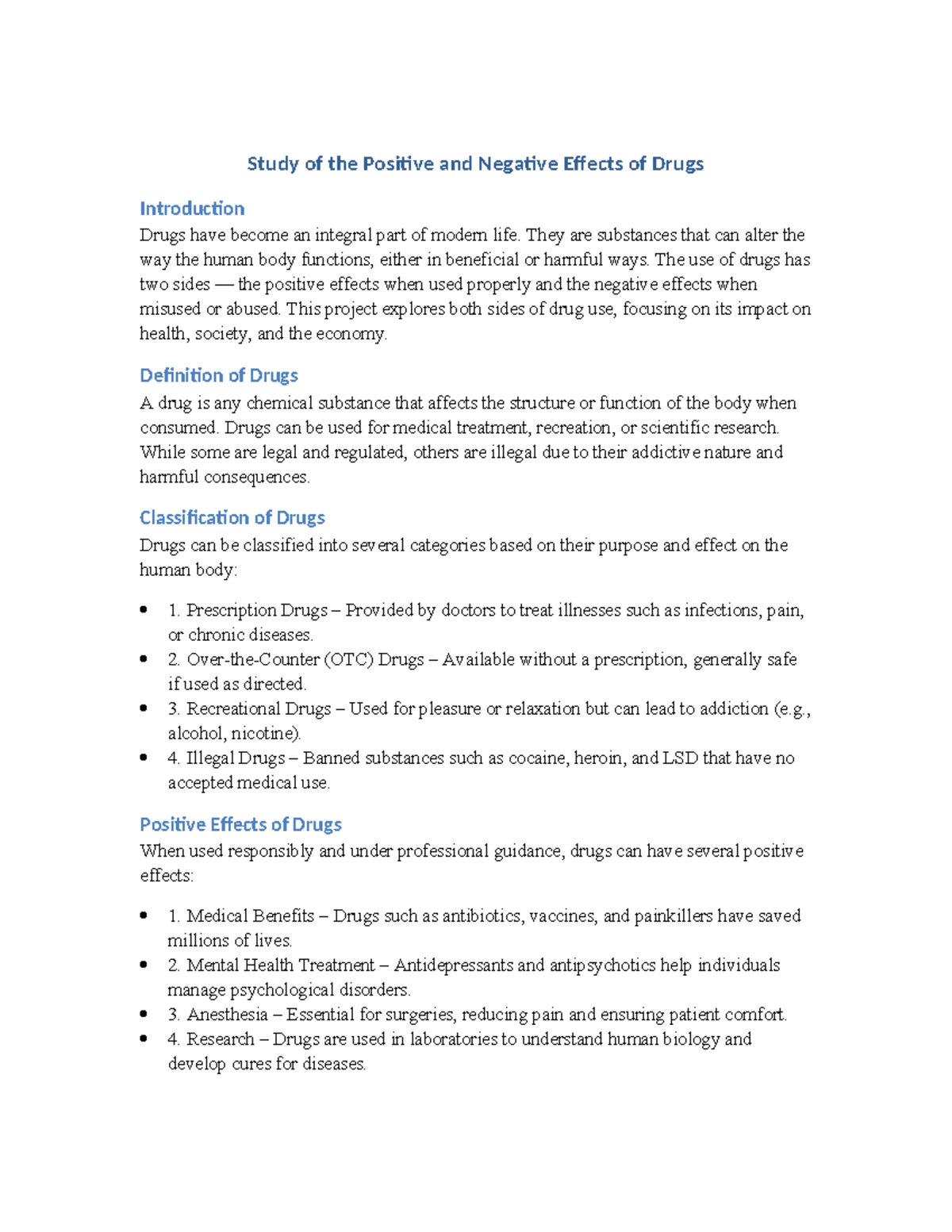 Study of Positive & Negative Effects of Drugs (PSY 101) - Studocu