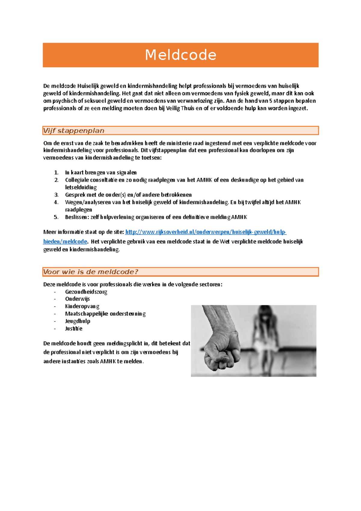 Kaart "meldcode kindermishandeling" - Meldcode De meldcode Huiselijk ...