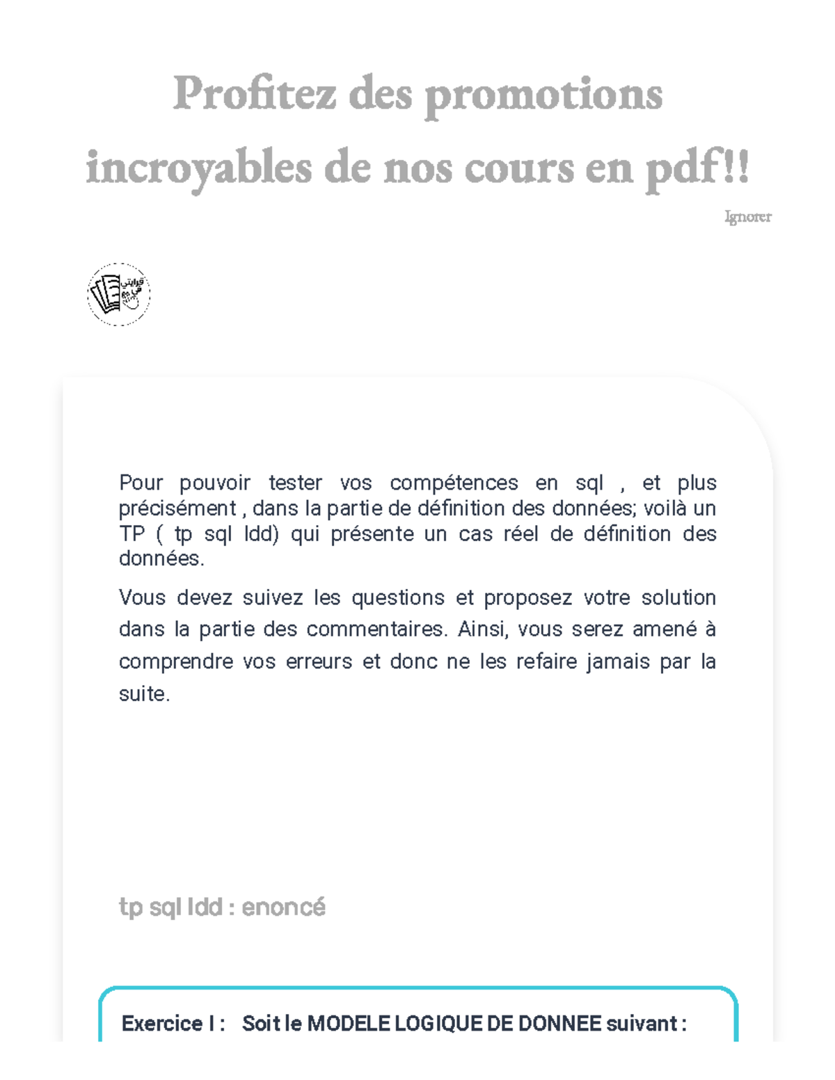 TP SQL LDD : Création de Base de Données et Exercice Pratique - Studocu