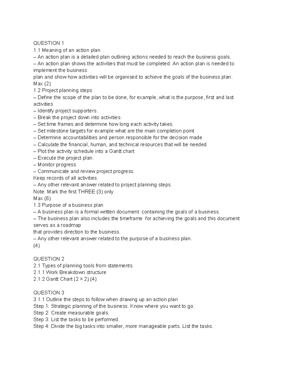 BS Homework: Action Plans, Project Planning, and Business Goals - Studocu