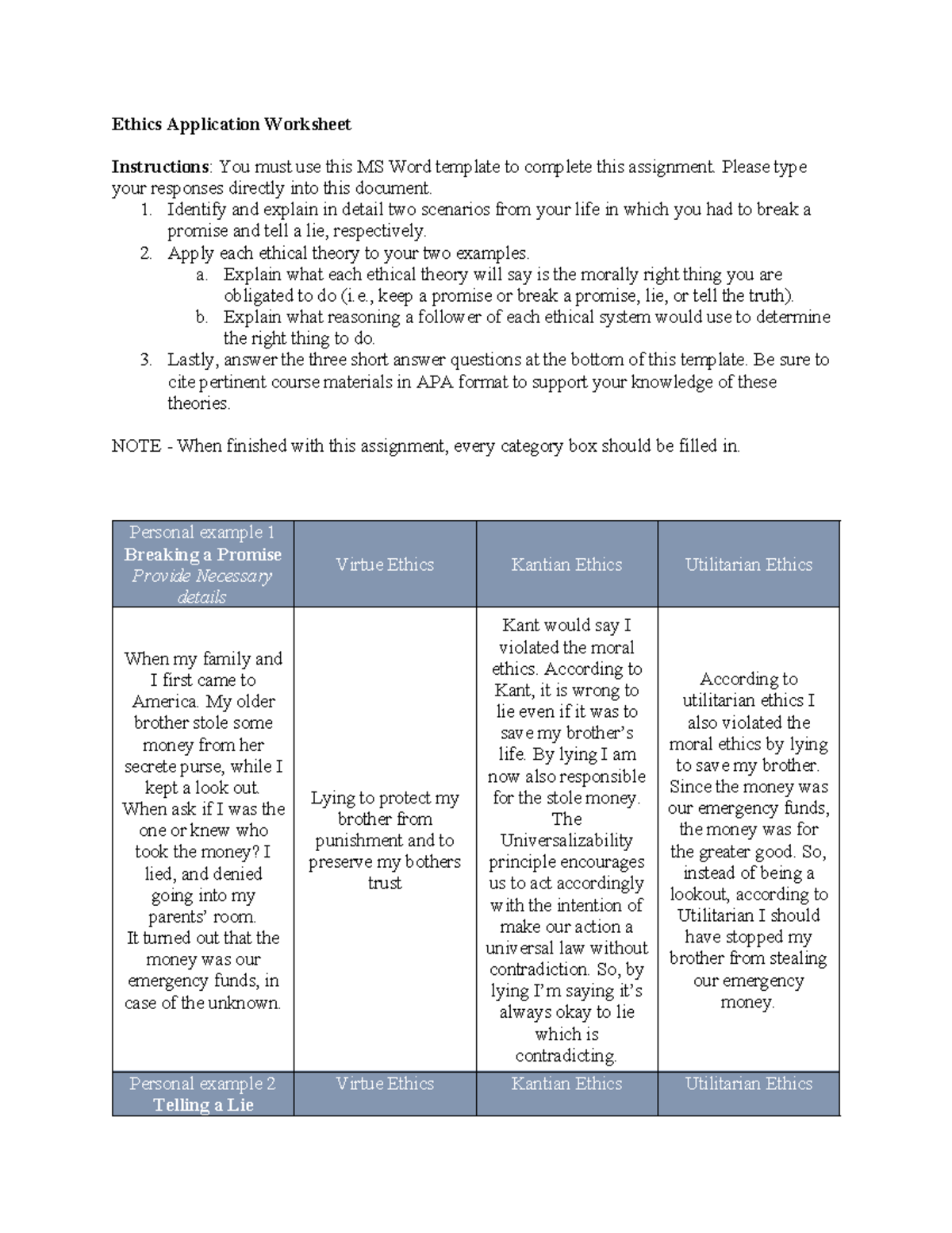 Ethics Application Worksheet Template - Ethics Application Worksheet ...