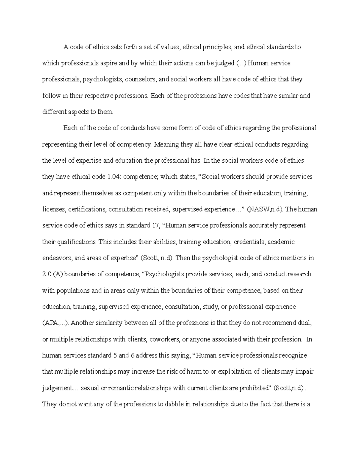 HSE 101 Journal 6-2: Exploring the Code of Ethics in Human Services ...