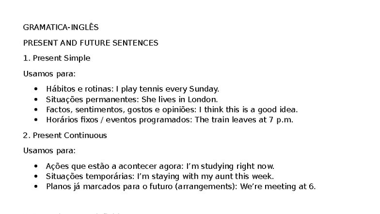 GRAMATICA-INGLÊS: Present and Future Tenses Overview - Studocu