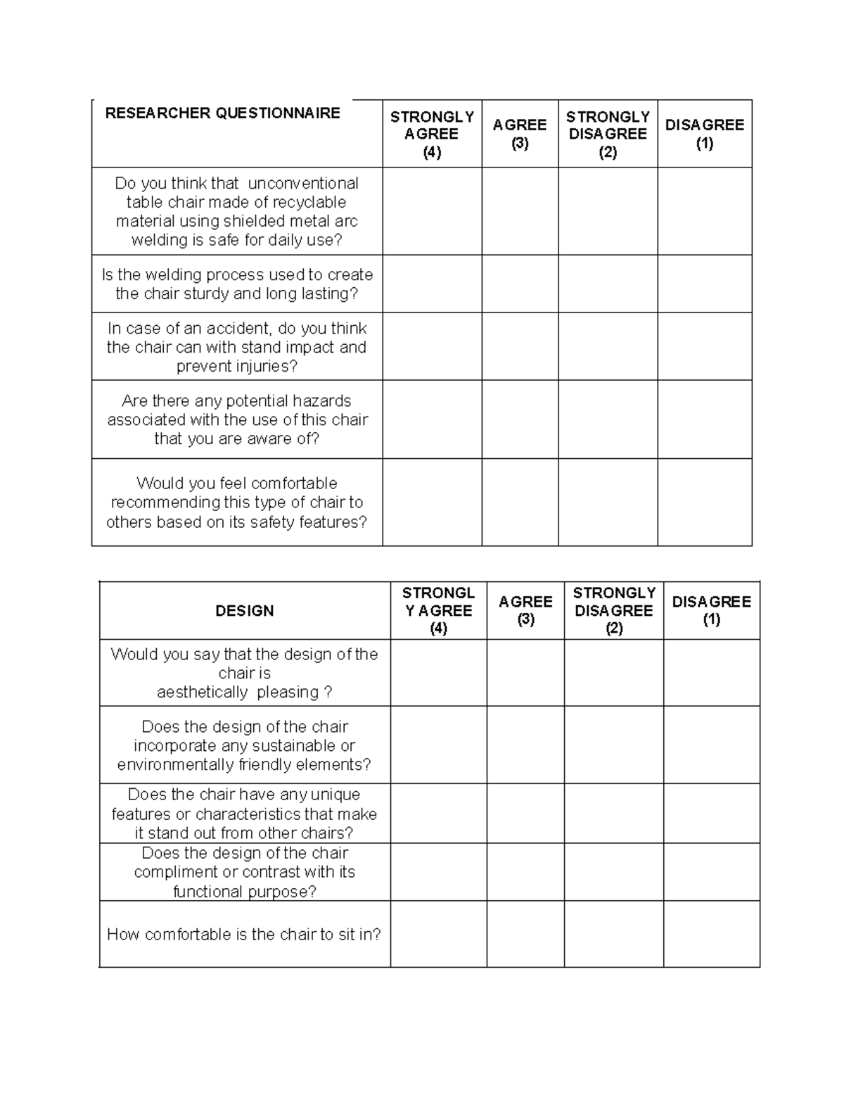 Research Questionnaire on Chair Safety and Design - SMAW Study - Studocu