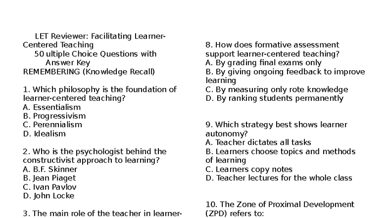 LET Reviewer: Facilitating Learner-Centered Teaching MCQs with Answer ...