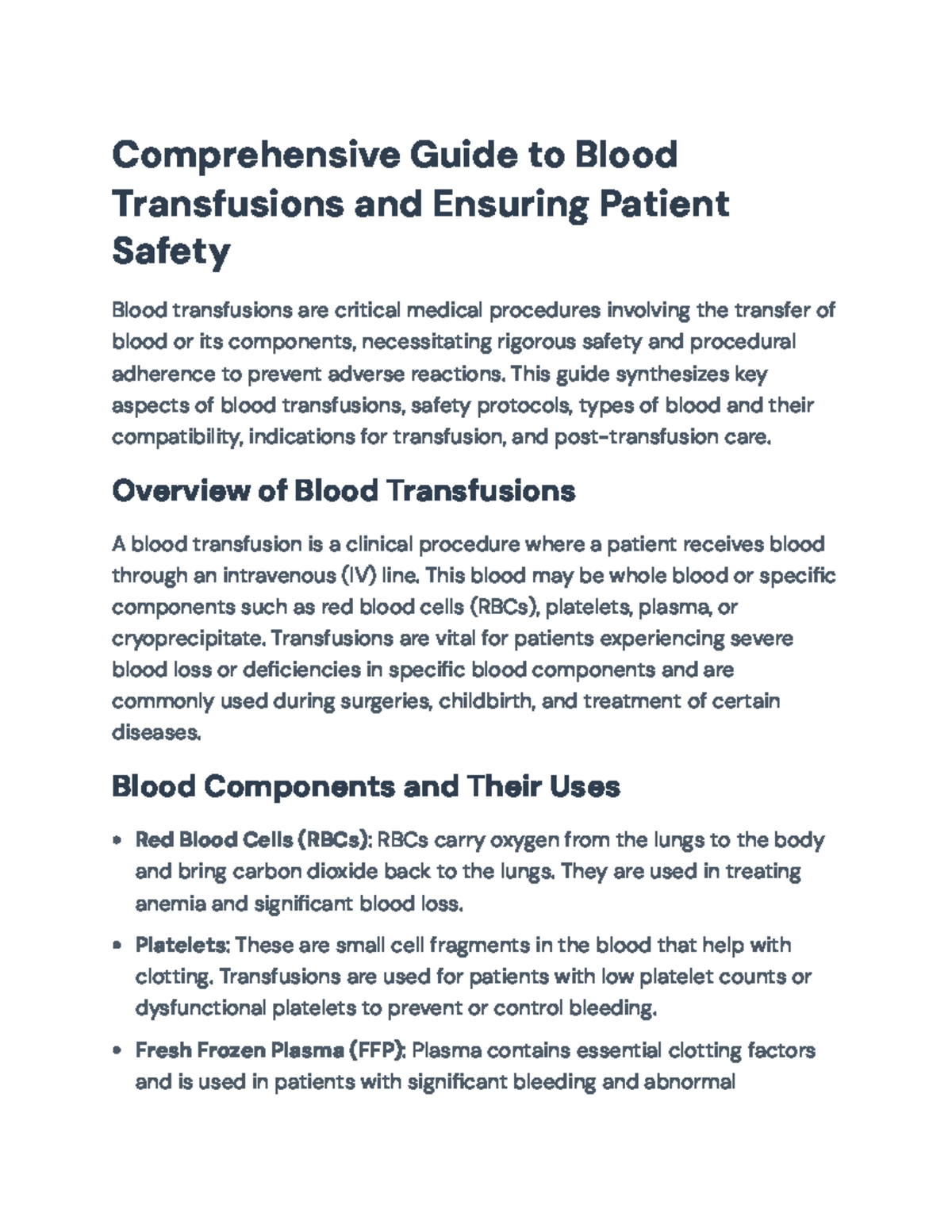 Comprehensive Overview of Blood Transfusions & Safety Protocols - Studocu
