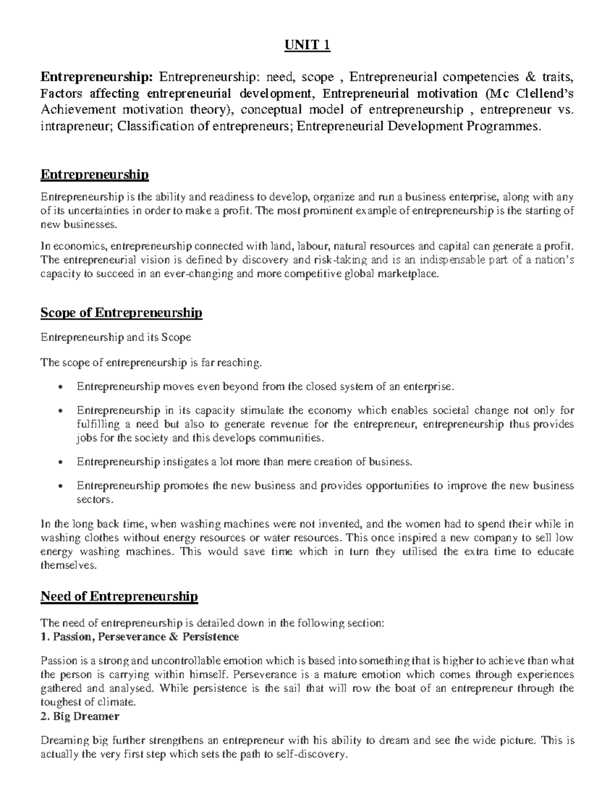 Entrepreneurship Fundamentals: UNIT 1 Notes and Insights - Studocu
