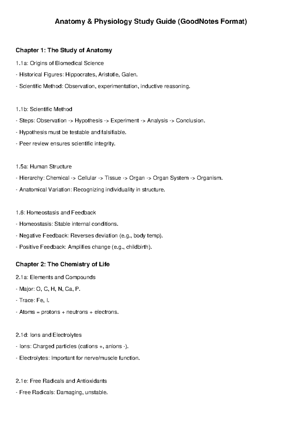 Anatomy & Physiology Study Guide (Chapters 1-2 & 26) - Anatomy ...