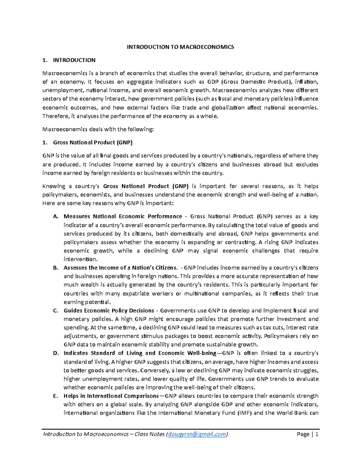 Macroeconomics Study Notes - Overview of Key Concepts and Indicators ...