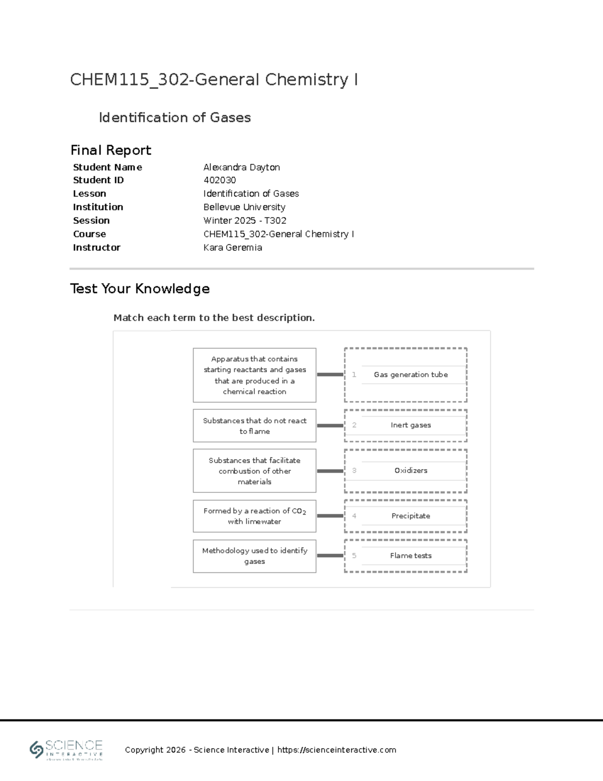 CHEM115 302 General Chemistry I Final Report: Identification of Gases ...