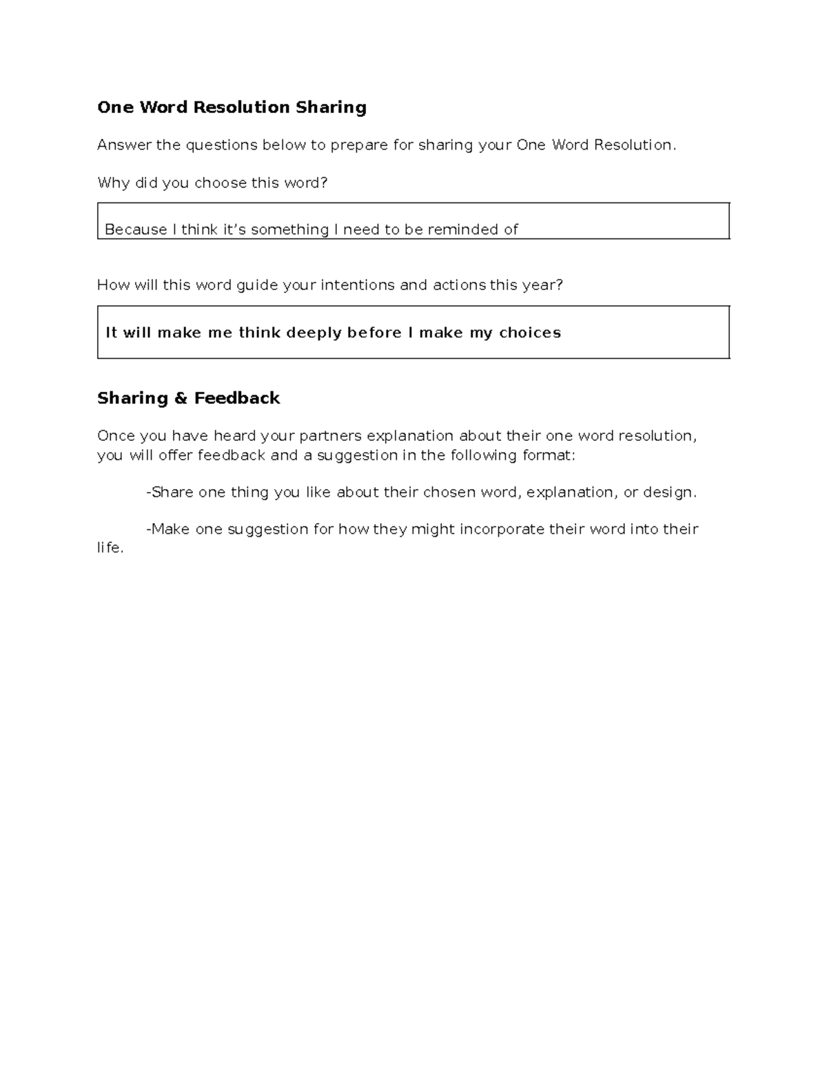 One Word Resolution Sharing Preparation - One Word Resolution Sharing ...