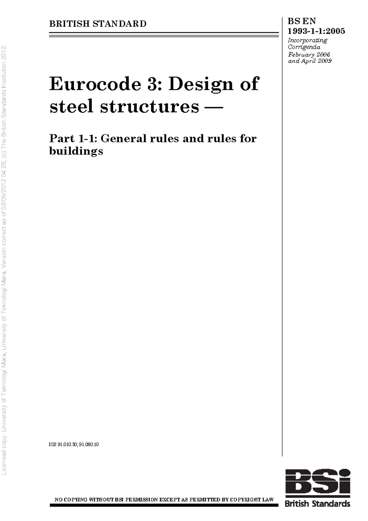 BS EN 1993-1-1:2005 Eurocode 3 - Design of Steel Structures Overview ...