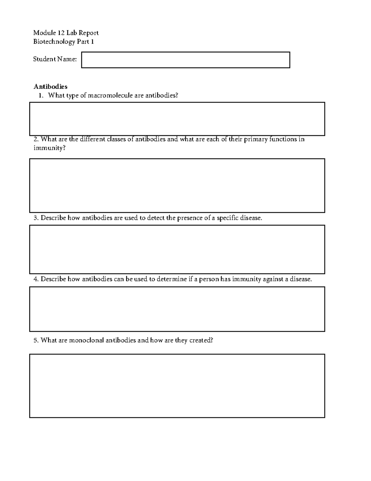 BSC2010L Module 12 Lab Report: Antibodies in Biotechnology - Studocu