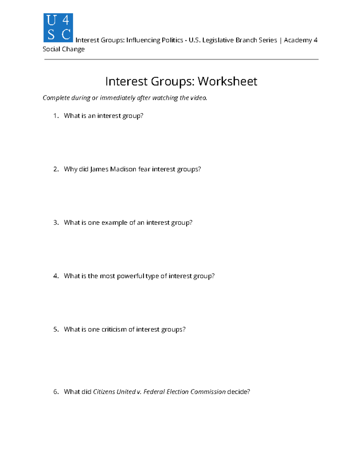 Interest Groups Assignment - Influencing Politics Worksheet - Studocu