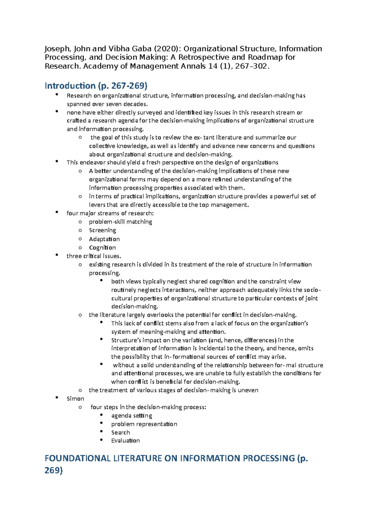 Organizational Structure, Information Processing, and Decision Making ...