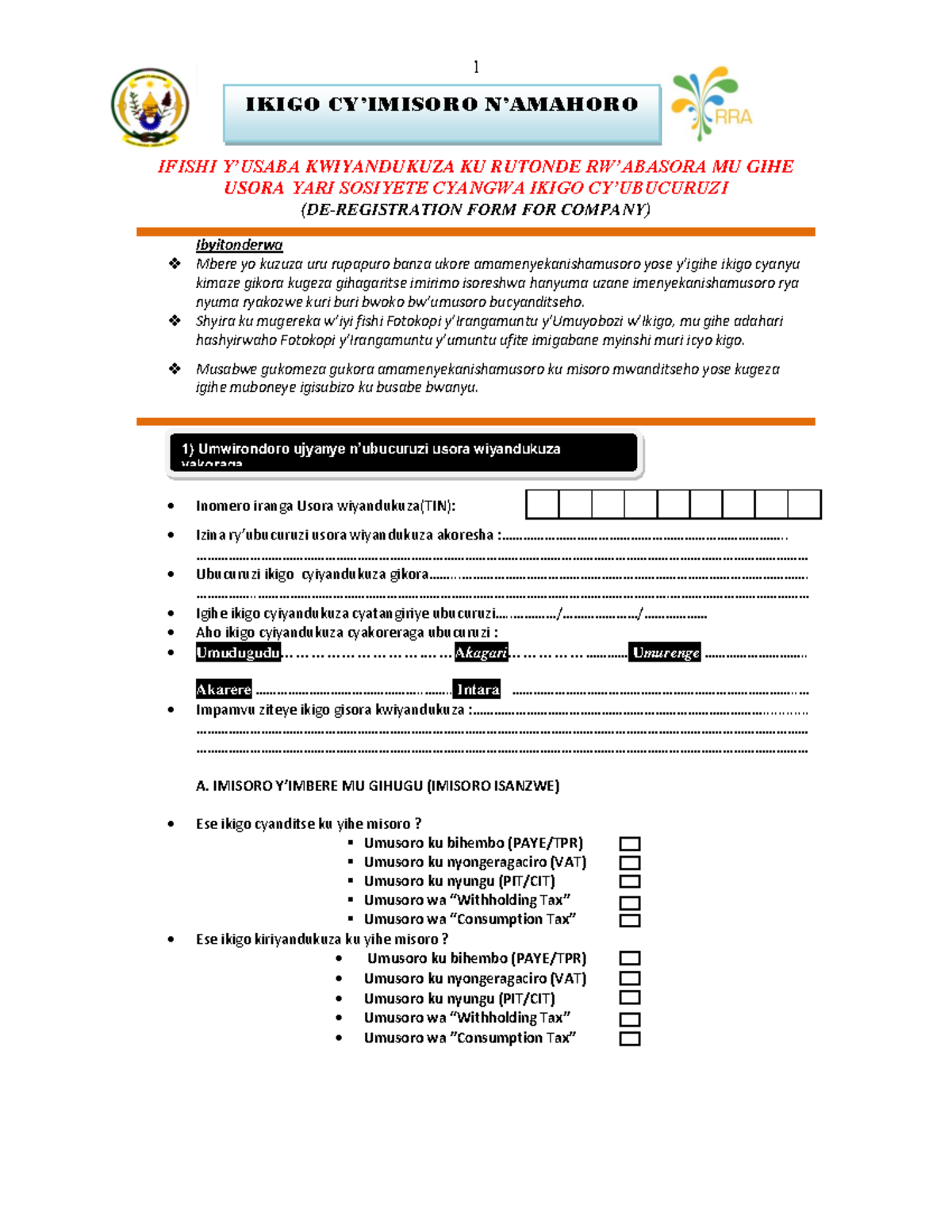 De-Registration Form for Companies: Kinya Requirements Guide - Studocu