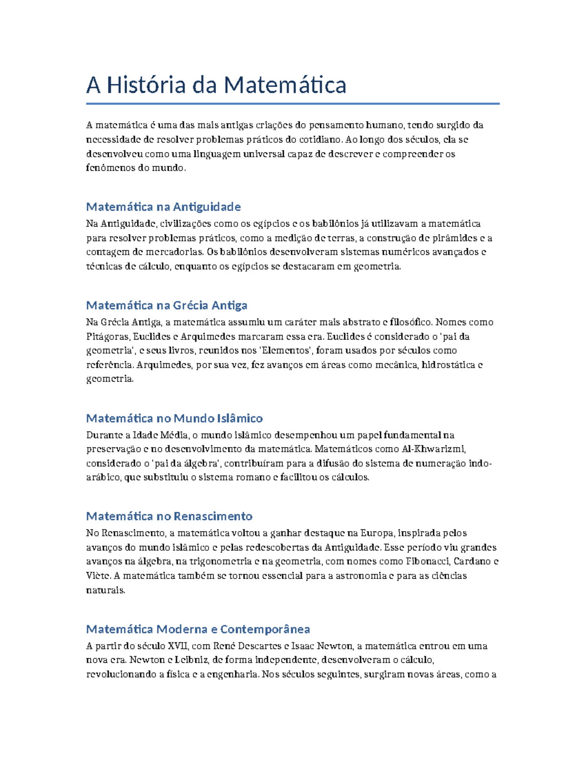 História da Matemática: Evolução e Impactos ao Longo dos Séculos - Studocu