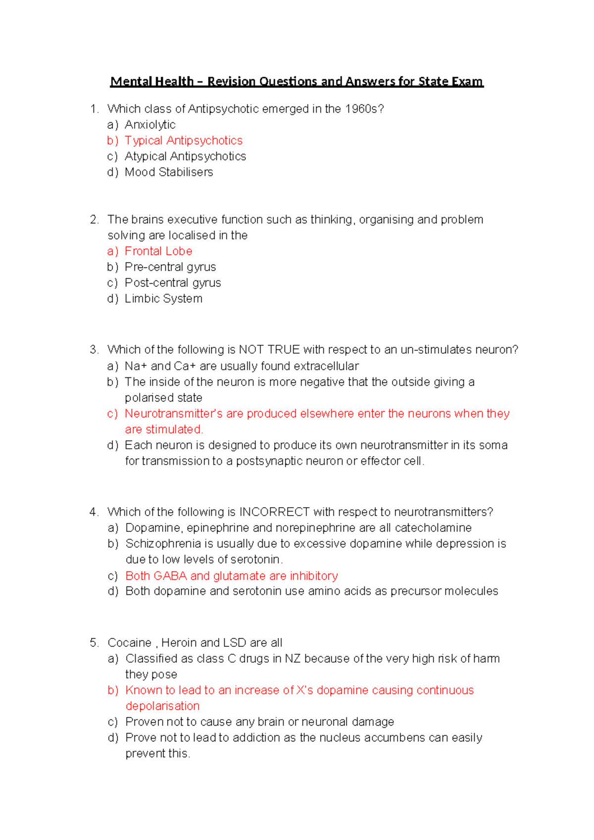 Mental Health State Exam Revision Q&A Guide 2023 - Studocu