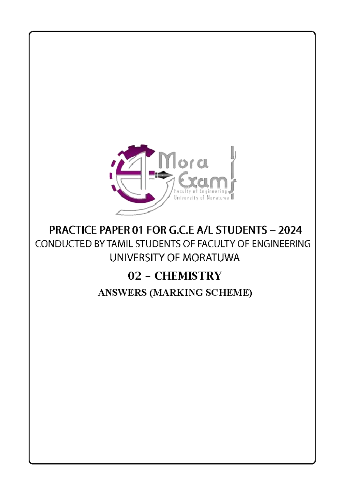 02 CHEMISTRY MCQ ANSWERS MARKING SCHEME (E.01) - Studocu