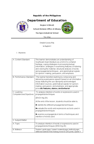 DLP Propagandaz - Detailed lesson plan in Grade 8 propaganda techniques ...