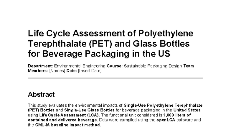 LCA Report: Environmental Impact of PET vs Glass Bottles in Sustainable ...