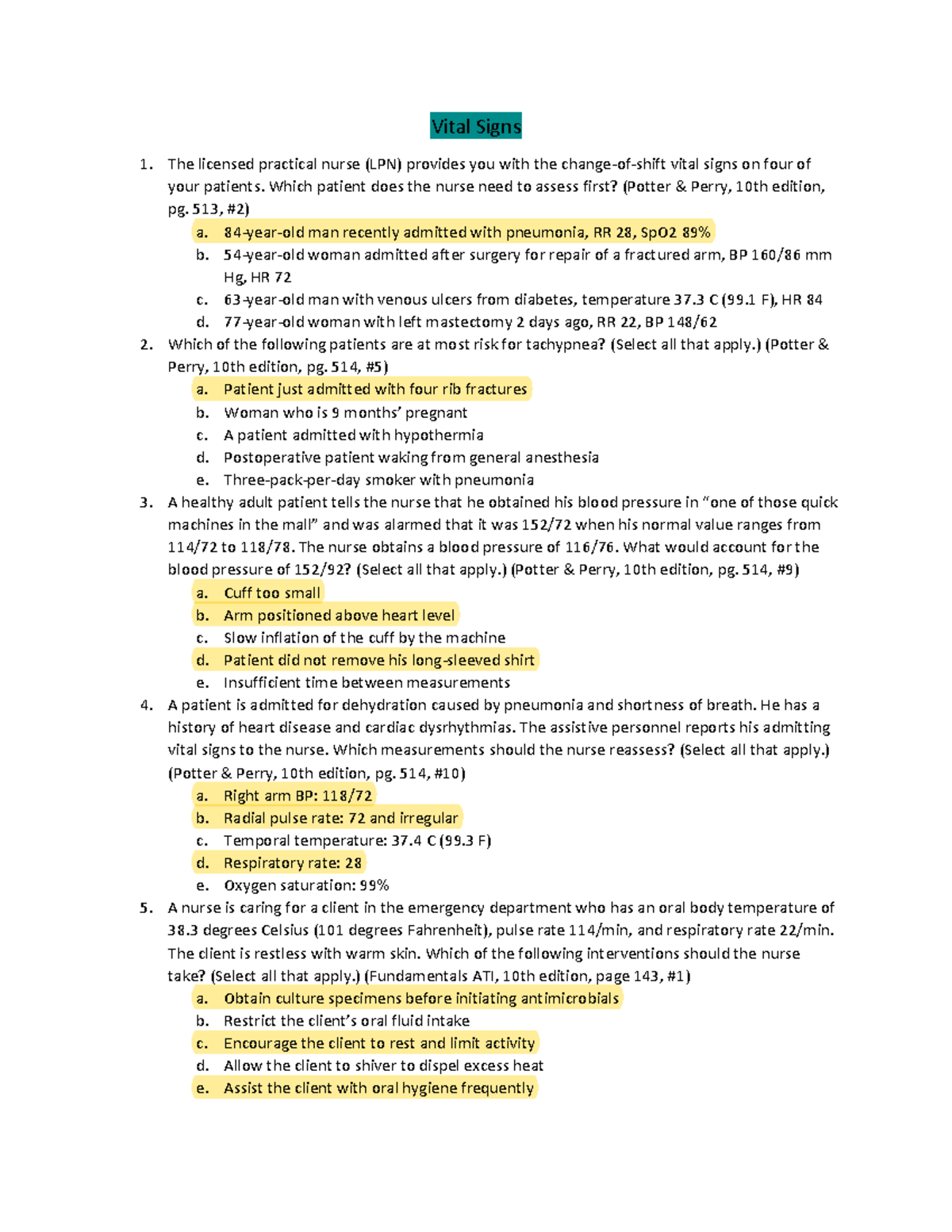 NR224 Vital Signs Exam 1 Practice Questions & Clinical Scenarios - Studocu