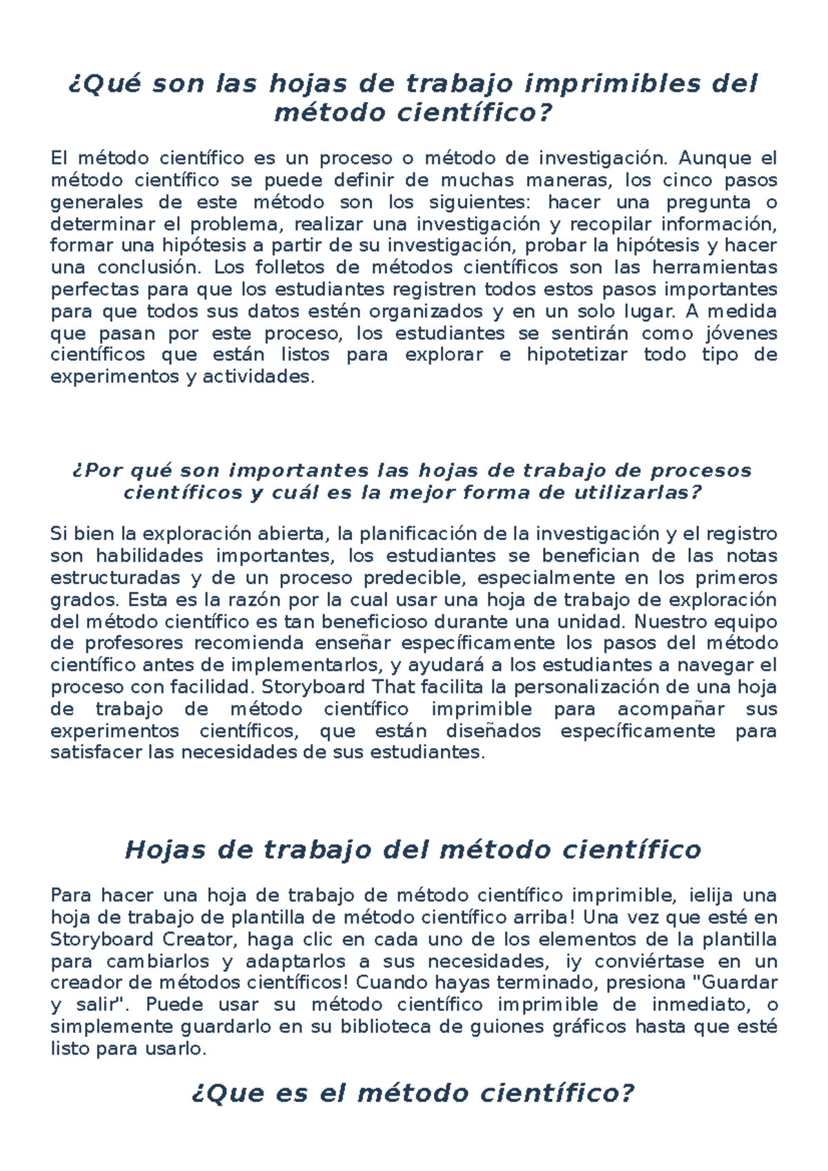 Hoja De Trabajo De Métodos Científicos