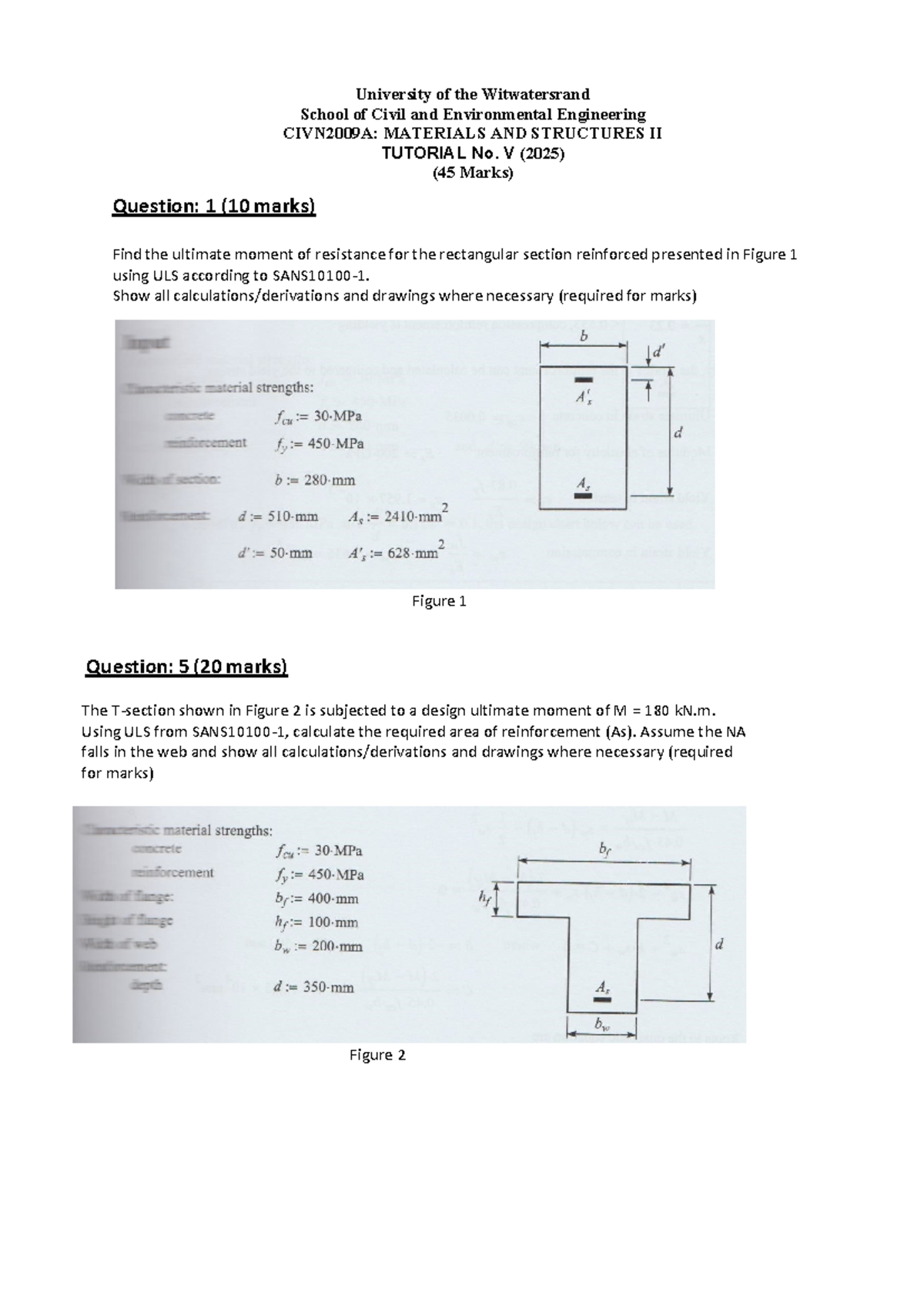 Civn2009a Materials And Structures Ii Tutorial V 2025 Assessment